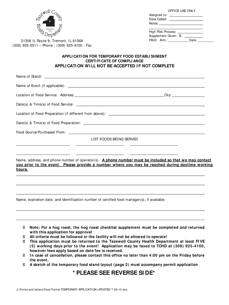 Fillable Online application for temporary food establishment ...