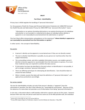 Fillable Online haveyoursay nsw gov DRAFT Fact Sheet : Identifiability - haveyoursay nsw gov Fax ...