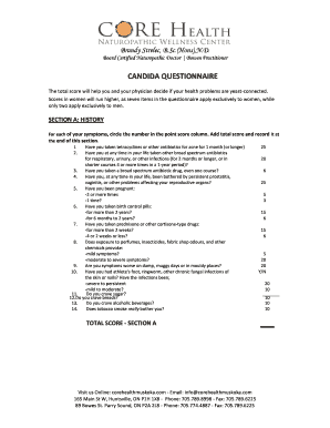 Fillable Online CANDIDA QUESTIONNAIRE - corehealthmuskoka.com Fax Email ...