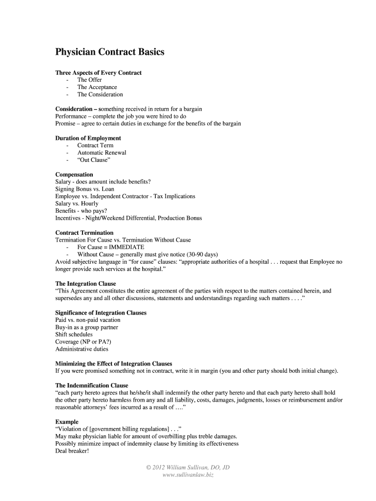 Fillable Online Physician Contract Basics Fax Email Print - pdfFiller