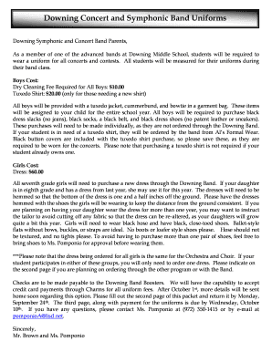 Fillable Online Downing Concert and Symphonic Band Uniforms Fax Email ...