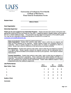 Fillable Online business uafs INTERN EVALUATION FORM #1 or #2 for Fax Email Print - pdfFiller