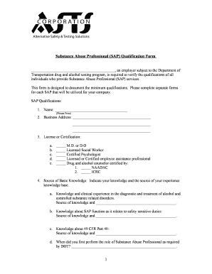 Fillable Online Substance Abuse Professional (SAP) Qualification Form ...