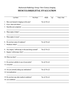 Fillable Online Musculoskeletal Evaluation Form - Hackensack Radiology ...
