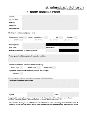 Fillable Online sthelensbaptist co Room Booking Form - St Helens ...
