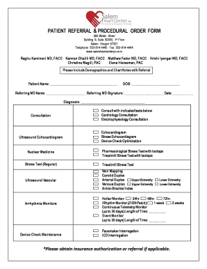 Fillable Online PATIENT REFERRAL & PROCEDURAL ORDER FORM Fax Email ...