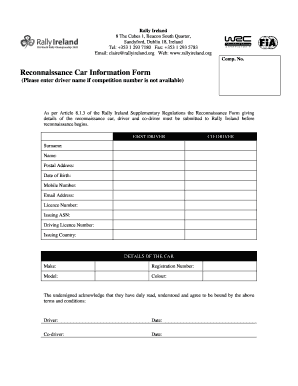Fillable Online rallyireland Reconnaissance Car Information Form ...