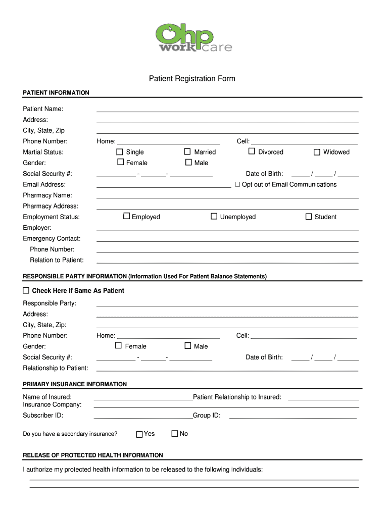 Fillable Online Patient Registration Form - OHP Care Fax Email Print ...