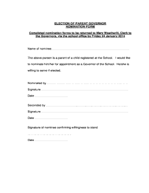 Fillable Online deffordschool co ELECTION OF PARENT GOVERNOR NOMINATION ...