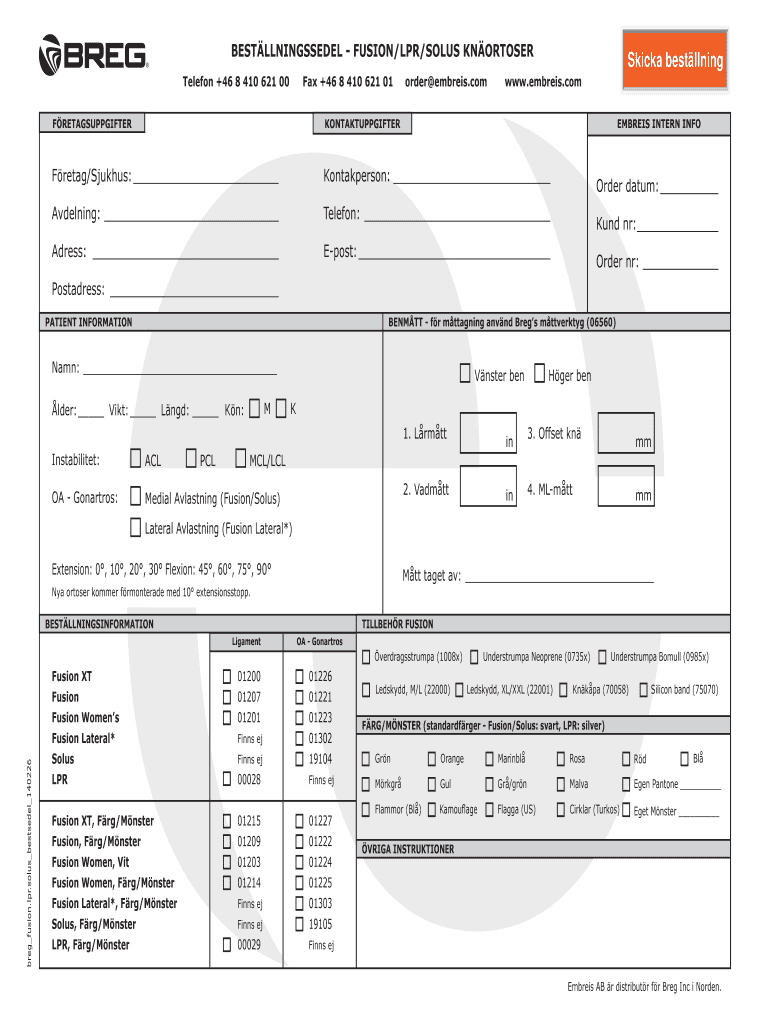 Fillable Online BESTLLNINGSSEDEL - FUSION/LPR/SOLUS KNORTOSER Fax Email ...