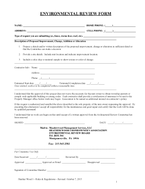 Fillable Online newtowngrant ENVIRONMENTAL REVIEW FORM NAME: HOME PHONE ...