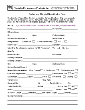 Fillable Online Carburetor Rebuild Specificaton Form Fax Email Print ...
