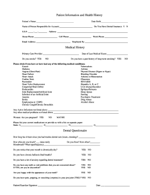 Fillable Online Patient Information and Health History Patients Name: Date Birth: Name of Fax ...