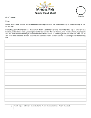 Fillable Online Family Input Sheet - Mimosa Kids Fax Email Print ...