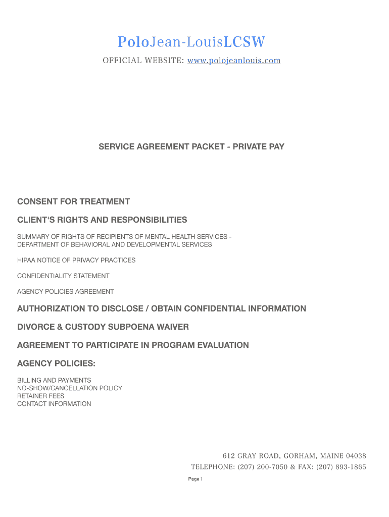 Fillable Online SERVICE AGREEMENT PACKET - 2015 - Polo Jean-Louis Fax ...