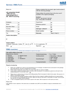 Fillable Online snt-embedded Service / RMA Form - snt-embedded.de Fax ...