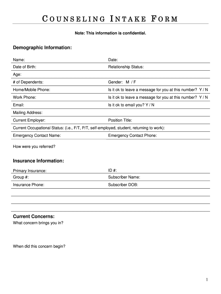 Fillable Online COUNSELING INTAKE FORM - austinsandtray.com Fax Email Print - pdfFiller