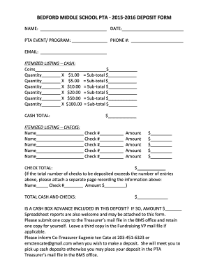 Fillable Online bms westport k12 ct BMS PTA Deposit form 2015-16 ...