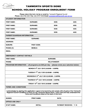 Fillable Online tamworth nsw gov Tamworth sports dome school holiday ...