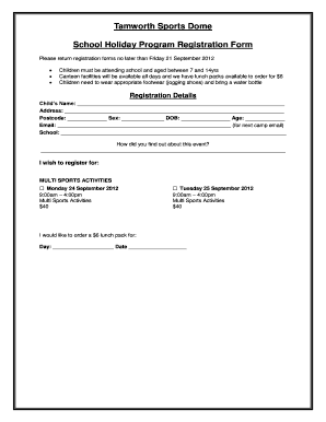 Fillable Online tamworth nsw gov Tamworth Sports Dome School Holiday ...