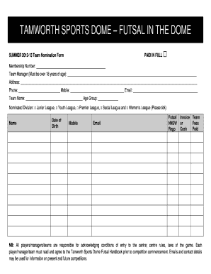 Fillable Online tamworth nsw gov TAMWORTH SPORTS DOME FUTSAL IN THE ...