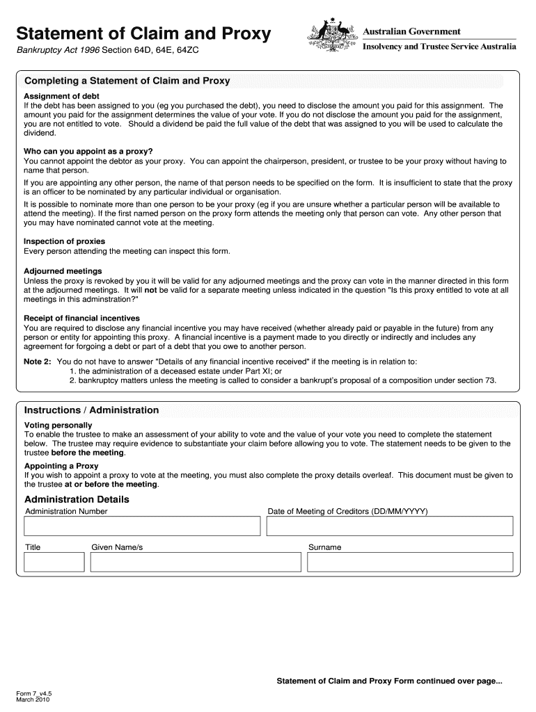 Fillable Online Statement of Claim and Proxy - aravanis.com.au Fax Email Print - pdfFiller