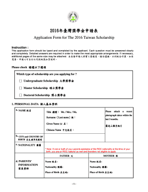 Fillable Online tweducation 2016 Application Form for The 2016 Taiwan ...