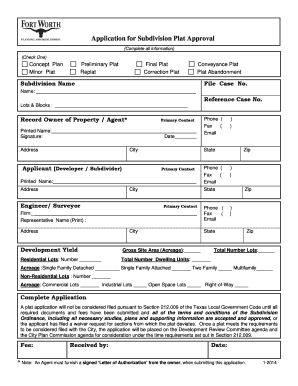Fillable Online fortworthtexas Application for Subdivision Plat ...