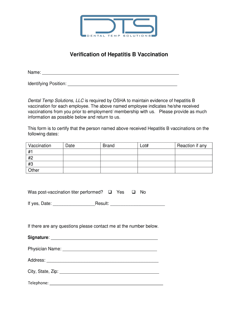 Fillable Online Verification of Hepatitis B Vaccination Fax Email Print ...