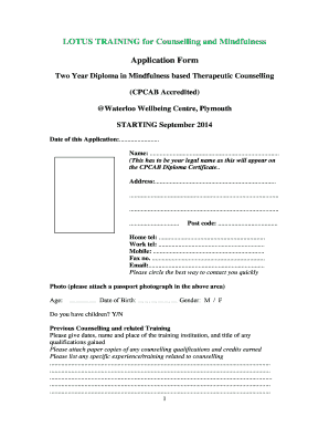 Fillable Online psychotherapyplymouth co LOTUS TRAINING for Counselling ...