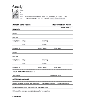 Fillable Online Tour Reservation Form - Amalfi Life Fax Email Print ...