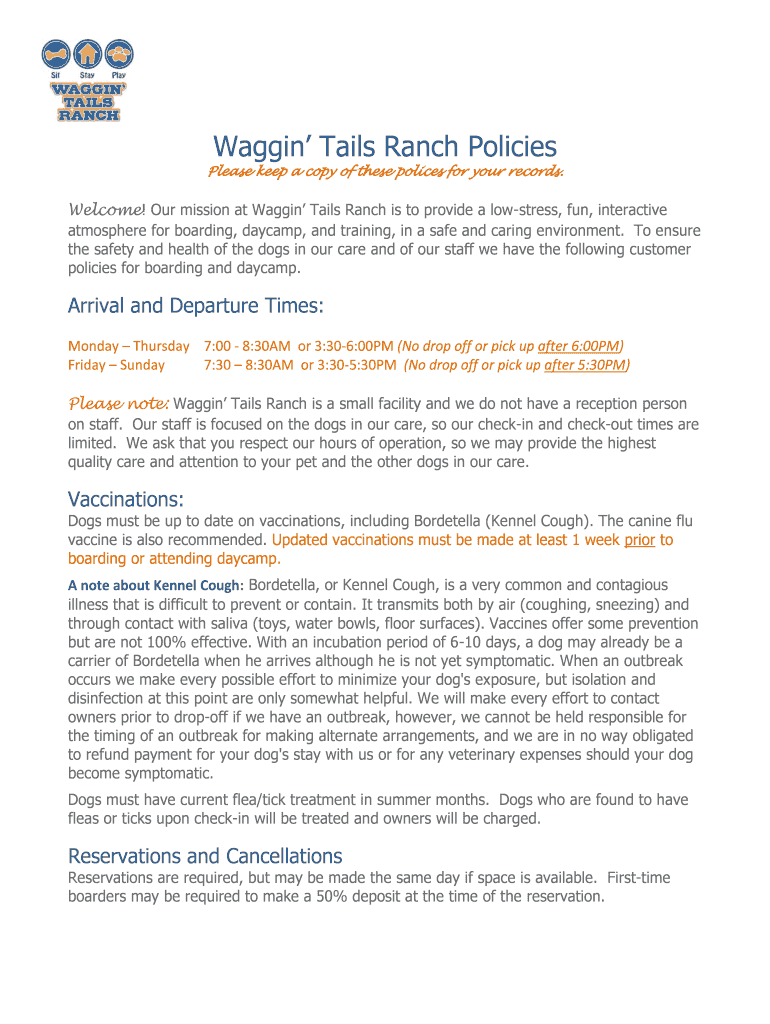 Fillable Online Waggin Tails Ranch Policies Fax Email Print - pdfFiller