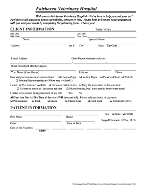 Fillable Online Fairhaven Veterinary Hospital Fax Email Print - pdfFiller