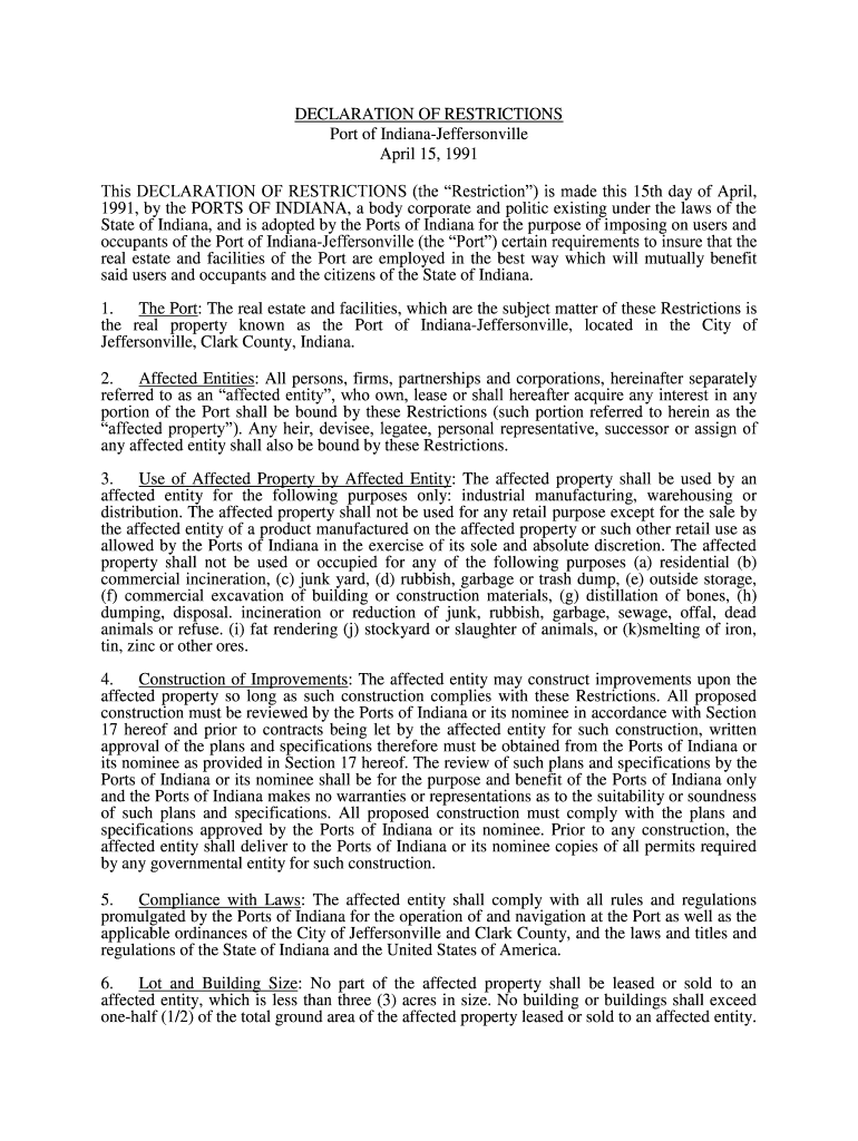 Fillable Online Declaration of restrictions - Ports of Indiana Fax Email Print - pdfFiller