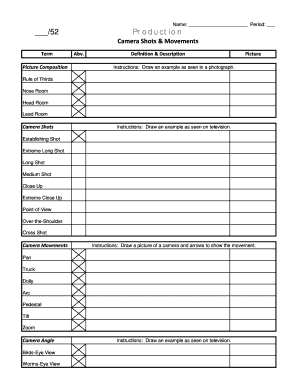Fillable Online Camera Shots & Movements Fax Email Print - pdfFiller