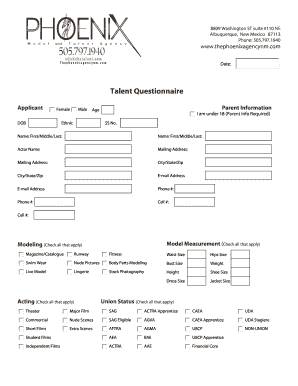 Fillable Online Talent Questionnaire - The Phoenix Agency Fax Email ...