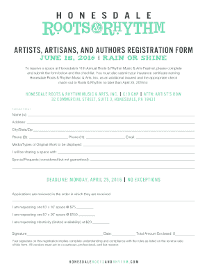 Fillable Online ARTISTS, ARTISANS, AND AUTHORS REGISTRATION FORM Fax ...