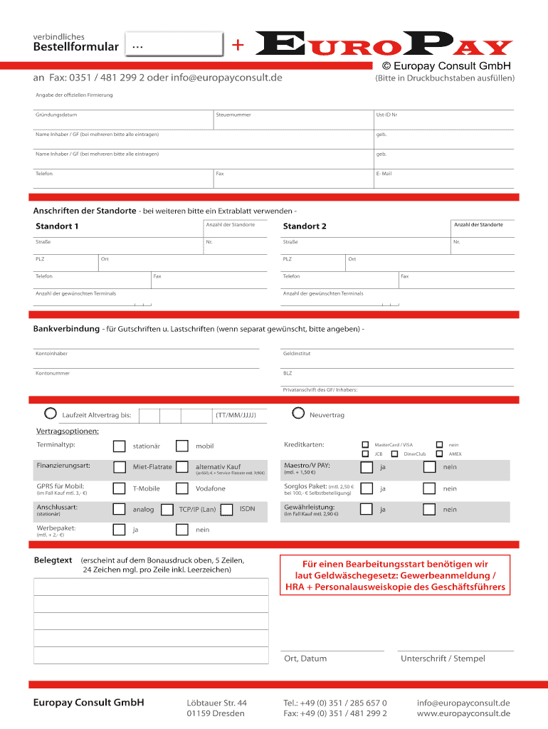 Fillable Online europayconsult Kontoinhaber Geldinstitut Kontonummer ...