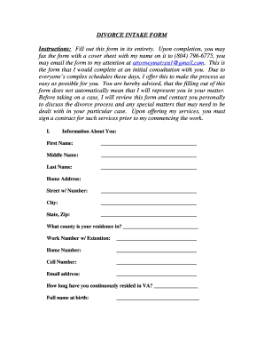 Fillable Online DIVORCE INTAKE FORM Instructions: Fill out this form in ...