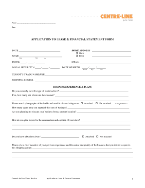 Fillable Online APPLICATION TO LEASE & FINANCIAL STATEMENT FORM Fax ...