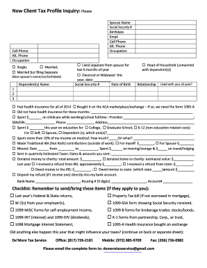 Fillable Online New Client Tax Profile Inquiry: Please and fill out any ...