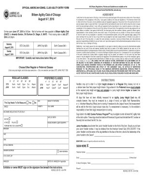 Fillable Online OFFICIAL AMERICAN KENNEL CLUB AGILITY ENTRY FORM AKC ...