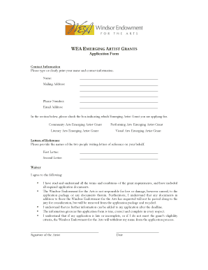 Fillable Online WEA EMERGING ARTIST GRANTS Application Form Fax Email ...