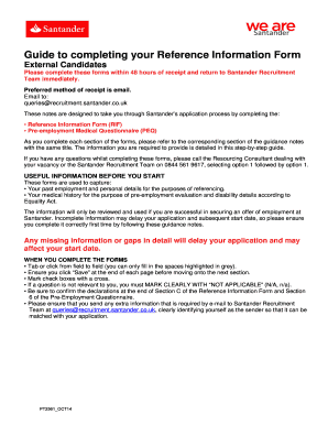 Fillable Online wearesantander co Guide to completing your Reference Information Form ...