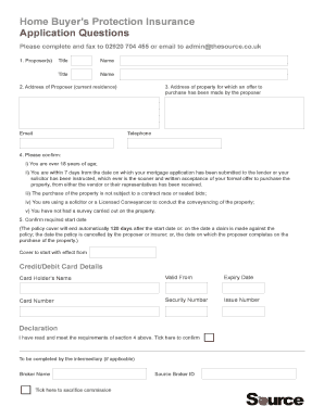 Fillable Online sourcesoftware co Home Buyers Protection Insurance Fax ...