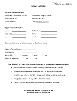 Fillable Online Intent to Claim - fast-links.com Fax Email Print ...