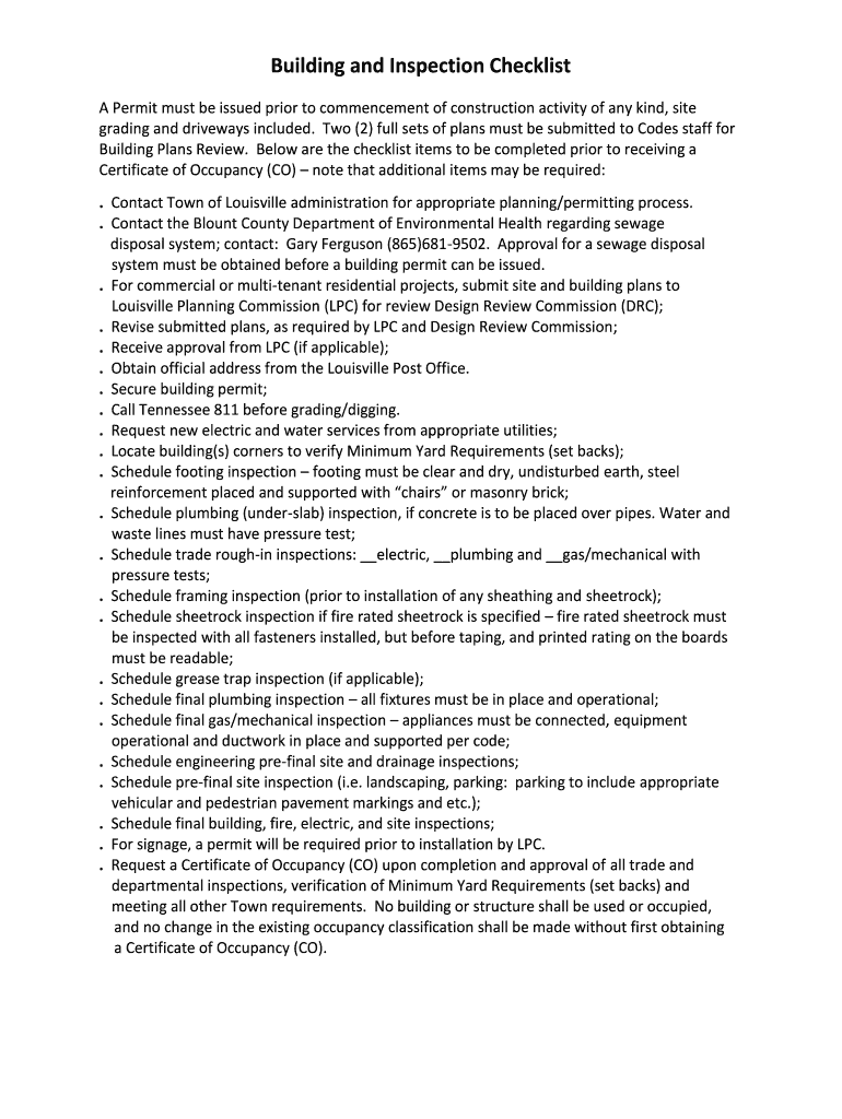 Fillable Online Building and Inspection Checklist Fax Email Print - pdfFiller