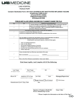 Fillable Online uab Consent/ Declination Form: 2014-2015 QUADRIVALENT ...