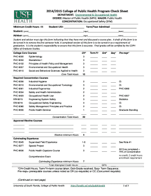 Fillable Online health usf 2014/2015 College of Public Health Program Check Sheet Fax Email ...
