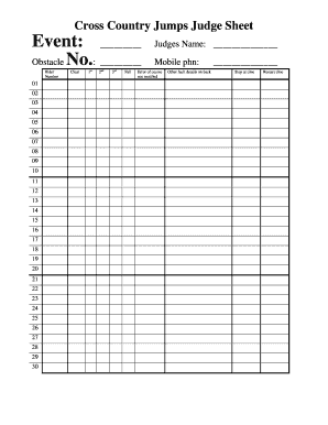 Fillable Online ponyclub kyabram Cross Country Jumps Judge Sheet Event ...